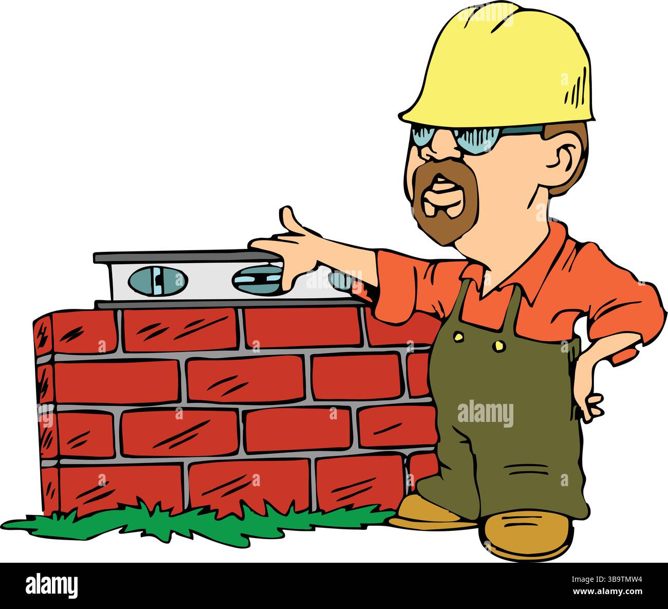 An abstract vector illustration shows a foreman wall checking brick ...