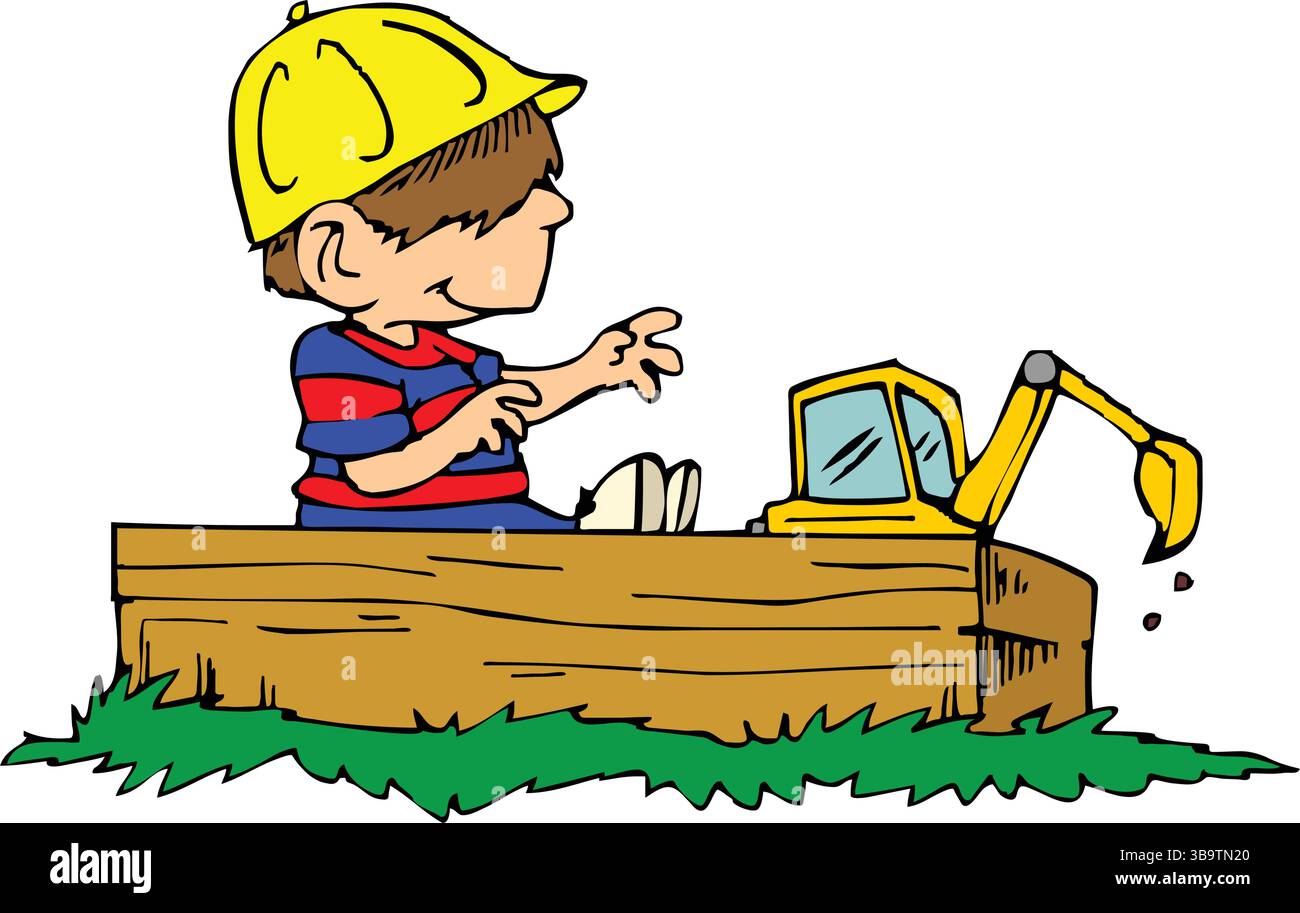 An abstract vector illustration shows a Funny Kid Using Excavator ...