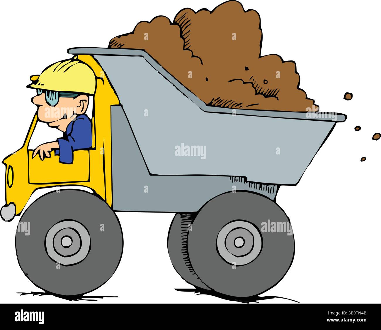 An abstract vector illustration shows a man worker drive construction ...
