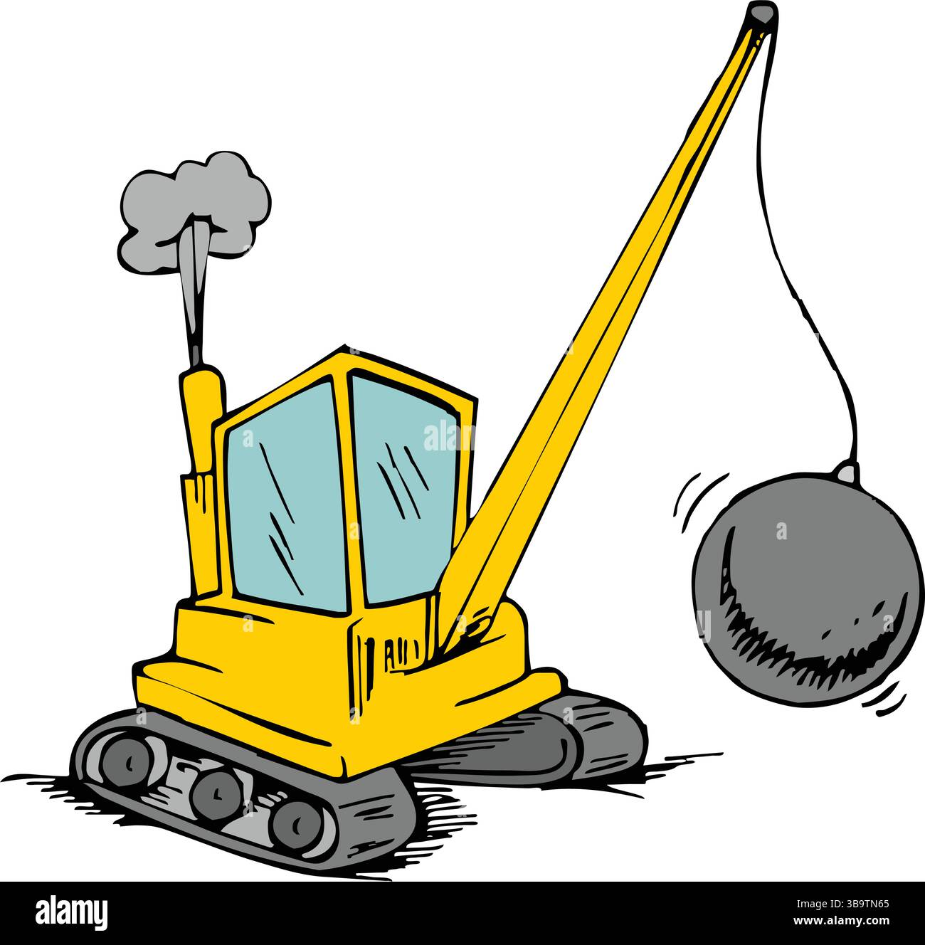 Demolition of dilapidated house by excavator destroyer with ball hammer ...