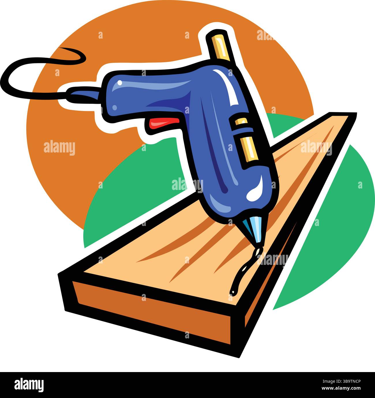 An abstract vector illustration shows a gun glue gluing wood board in ...