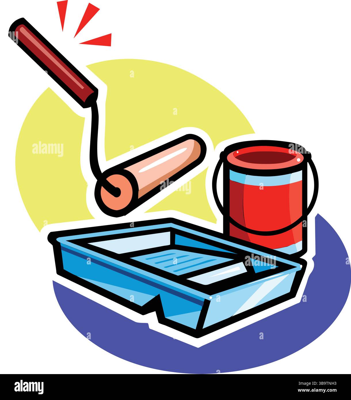 An abstract vector illustration shows a paint bucket and paint tray and ...
