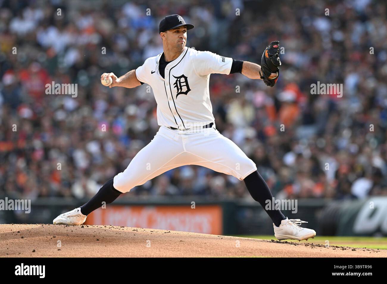 Detroit Tigers starting pitcher Jack Flaherty throws against the Texas ...