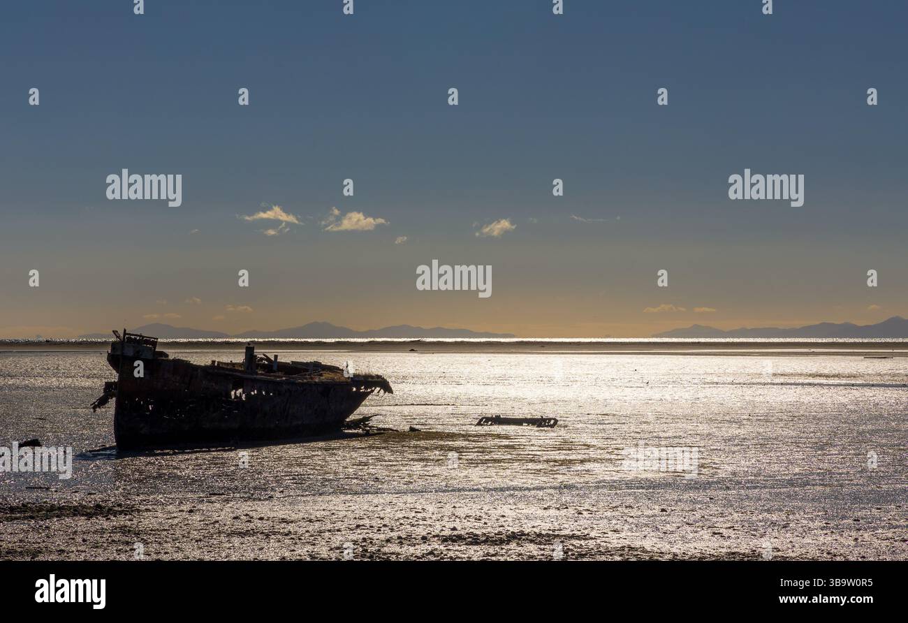 The rusted and abandoned Janie Seddon shipwreck in Port Motueka, Nelson ...