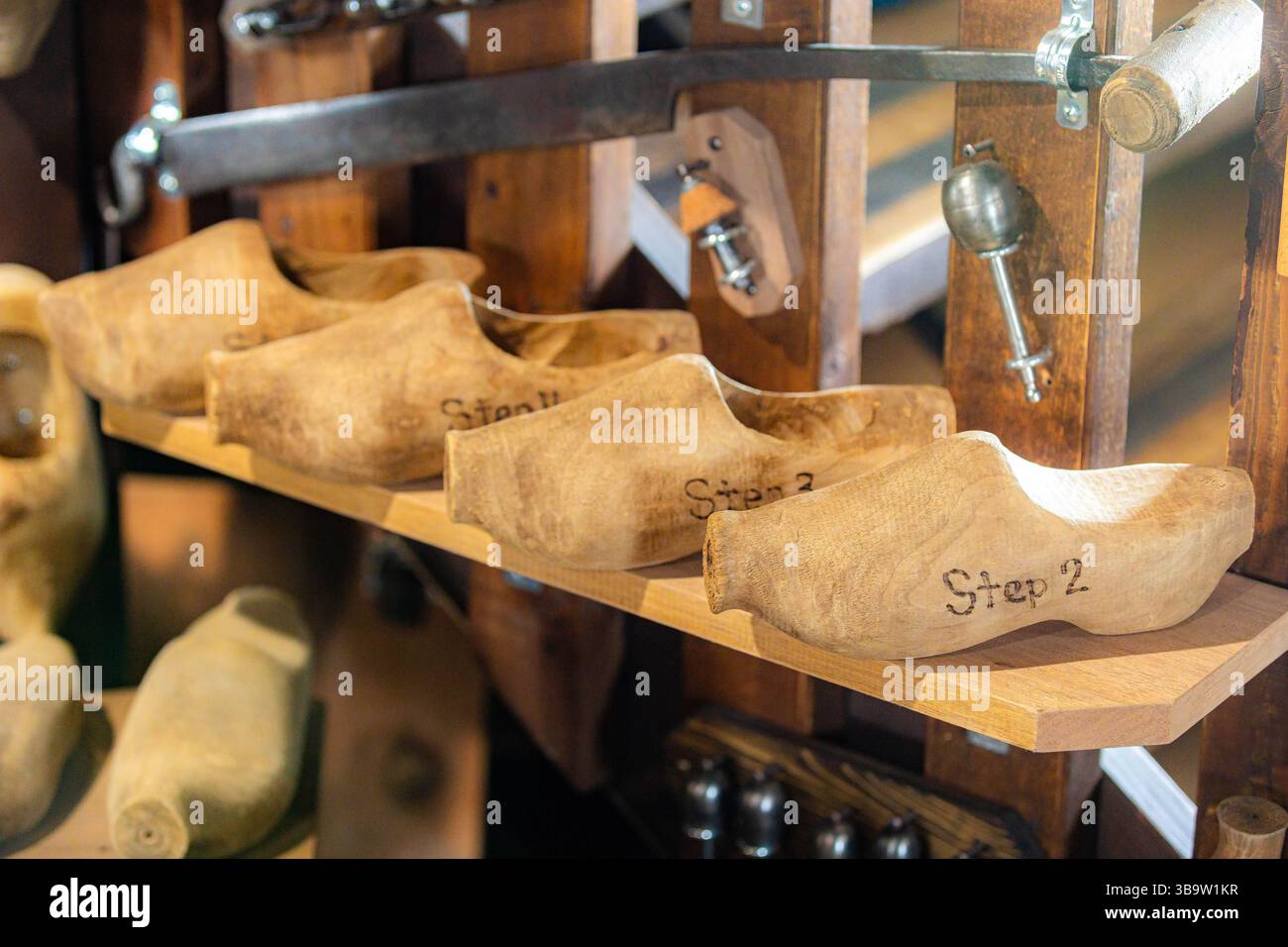 Photo showing traditional Dutch wooden shoes in mid-production at ...