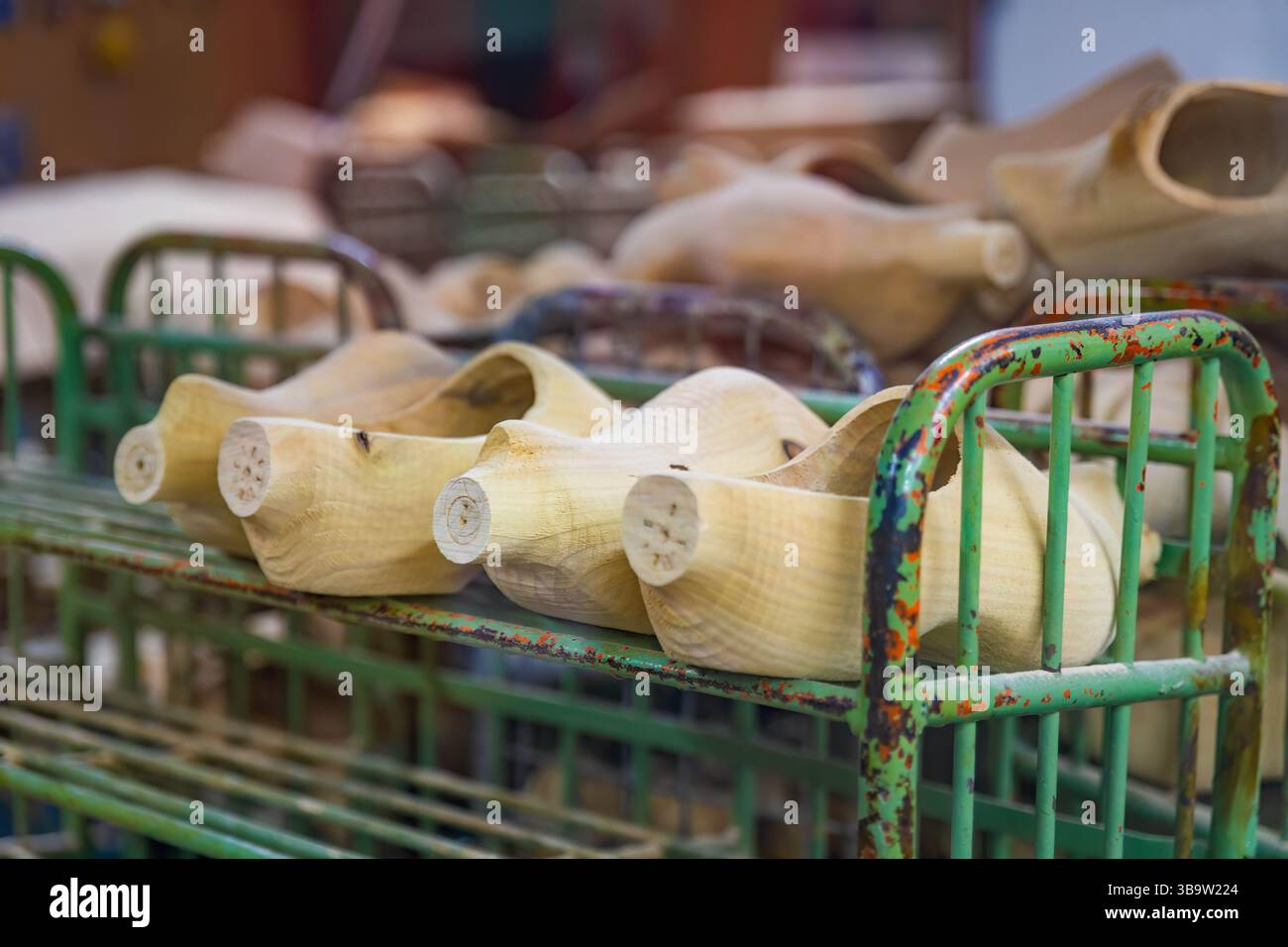 Photo showing traditional Dutch wooden shoes in mid-production at ...