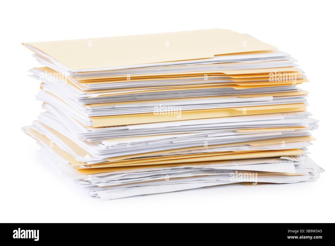 Stack of file folders with papers isolated on white Stock Photo - Alamy