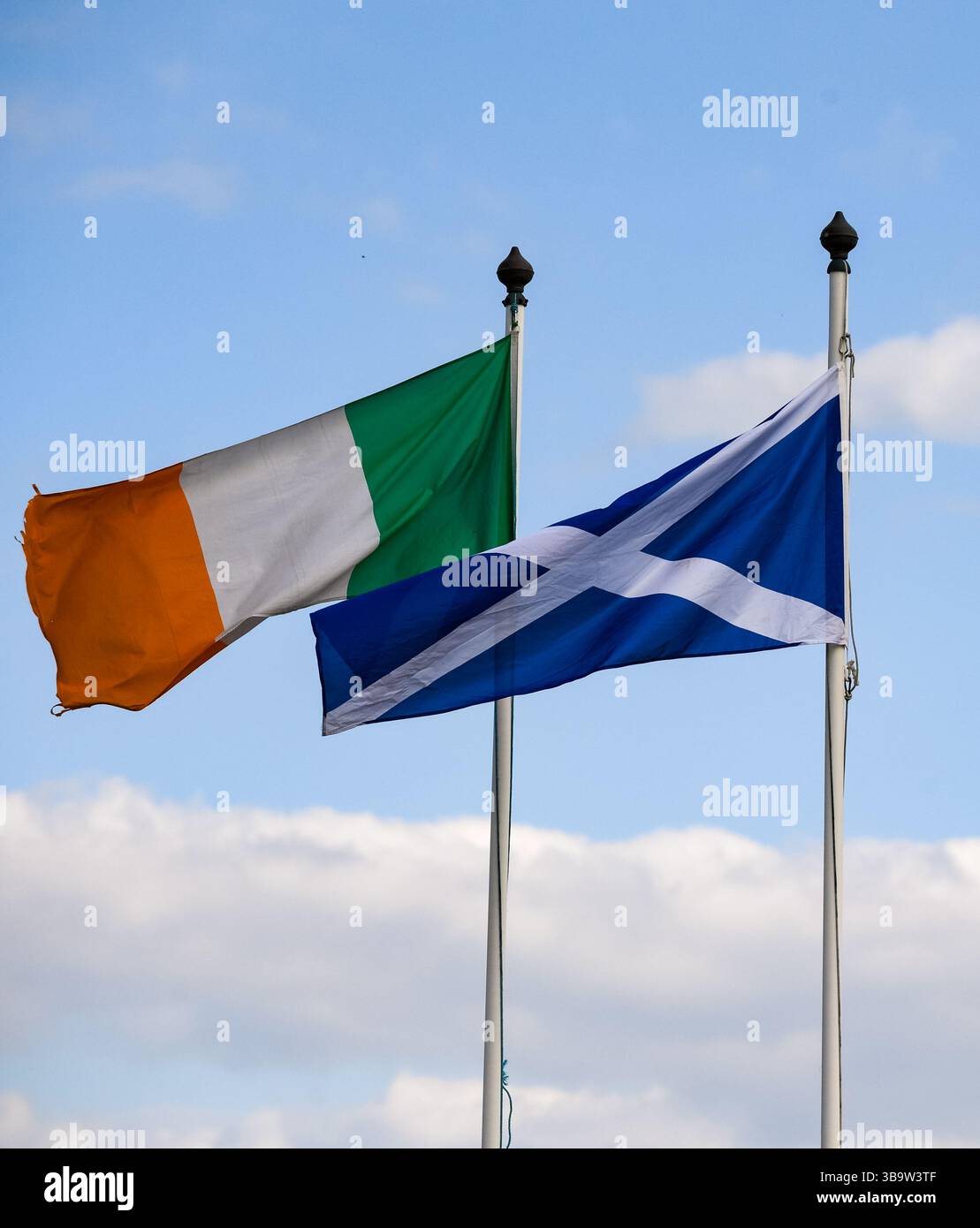 Galway, Ireland. 10th May, 2025. The Irish and Scottish flags fly prior ...