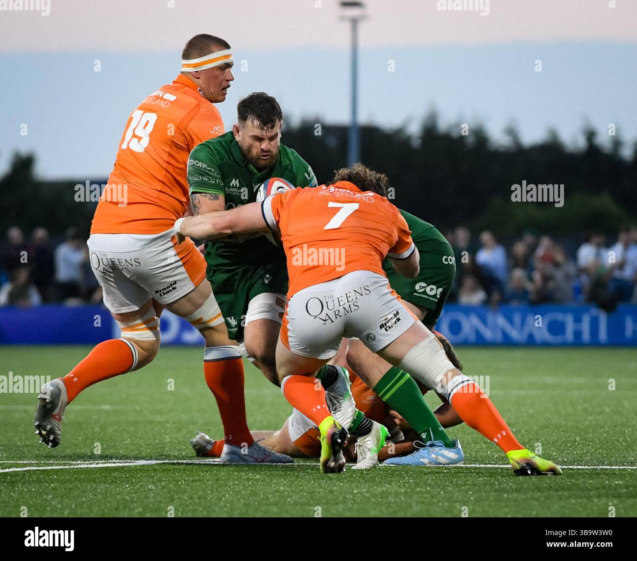 Galway, Ireland. 10th May, 2025. Connacht's Conor Oliver is tackled by ...
