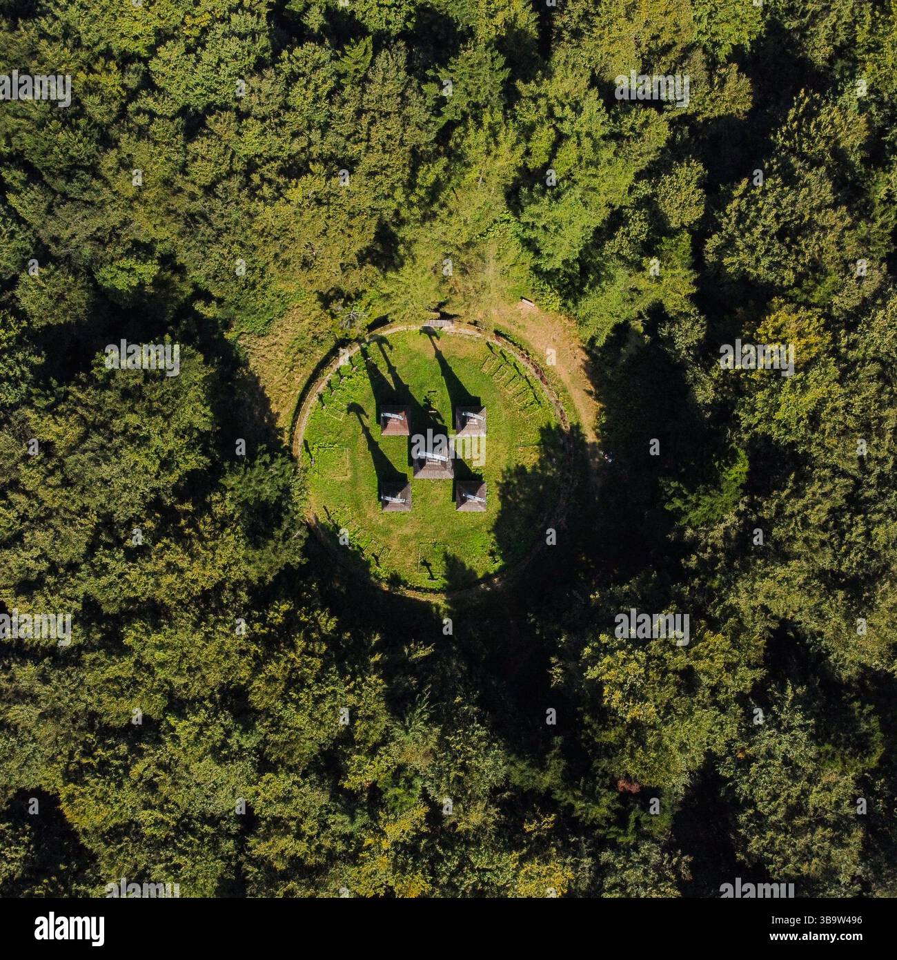 Aerial View of Mysterious Circular Structure in Forest Stock Photo - Alamy