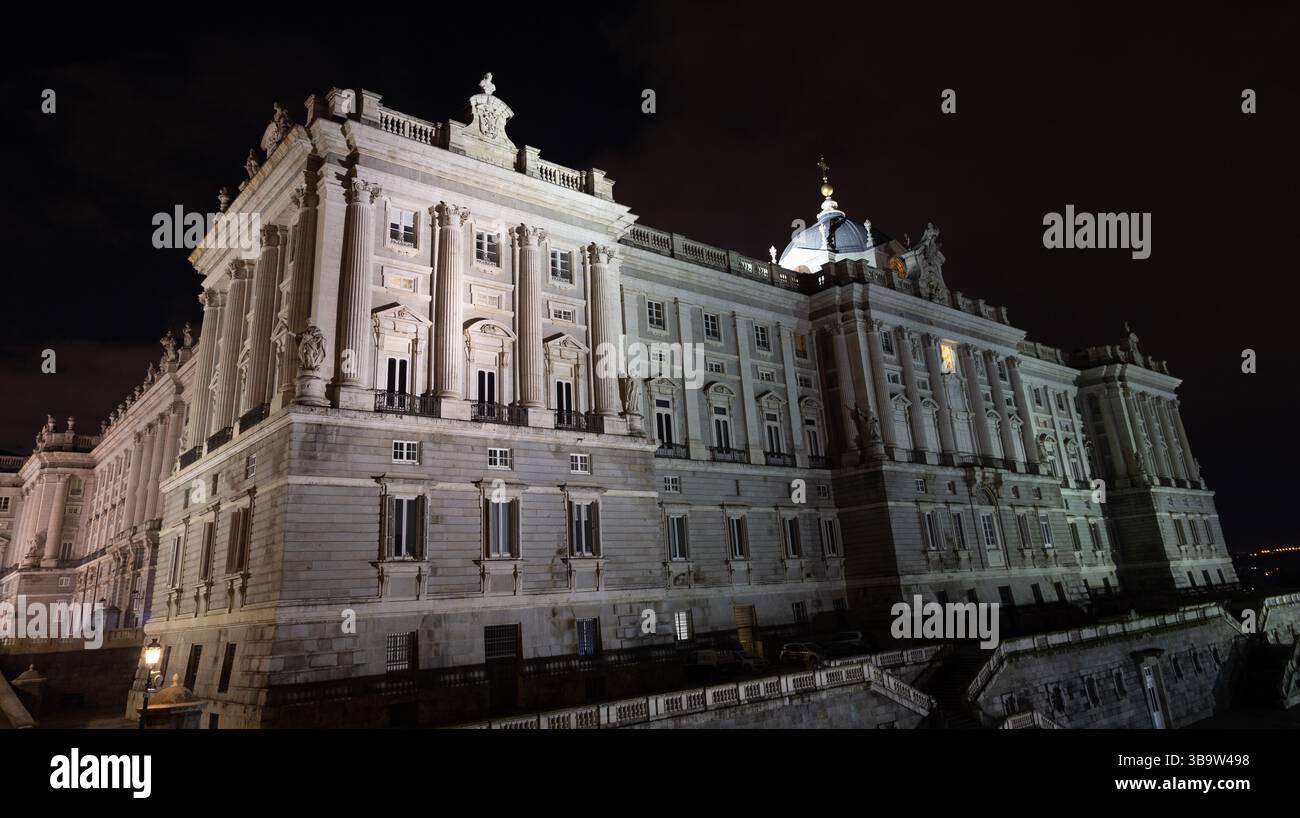 Palacio Real Palace Building Exterior Illuminated Panorama. Famous ...