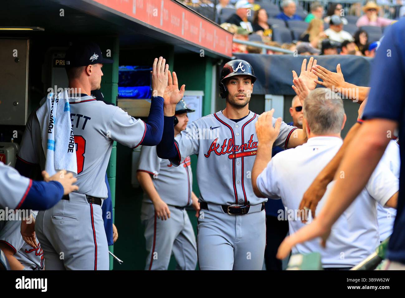 PITTSBURGH, PA - MAY 10: Matt Olson #28 of the Atlanta Braves ...
