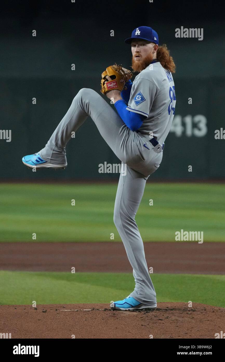 Los Angeles Dodgers pitcher Dustin May throws against the Arizona ...