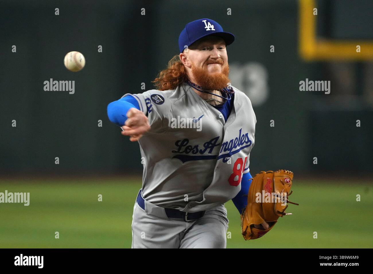 Los Angeles Dodgers pitcher Dustin May throws against the Arizona ...