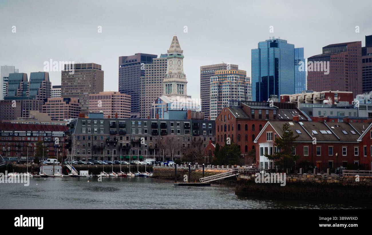 BOSTON, USA - APRIL 3, 2017 - Boston skyline featuring the Custom House ...