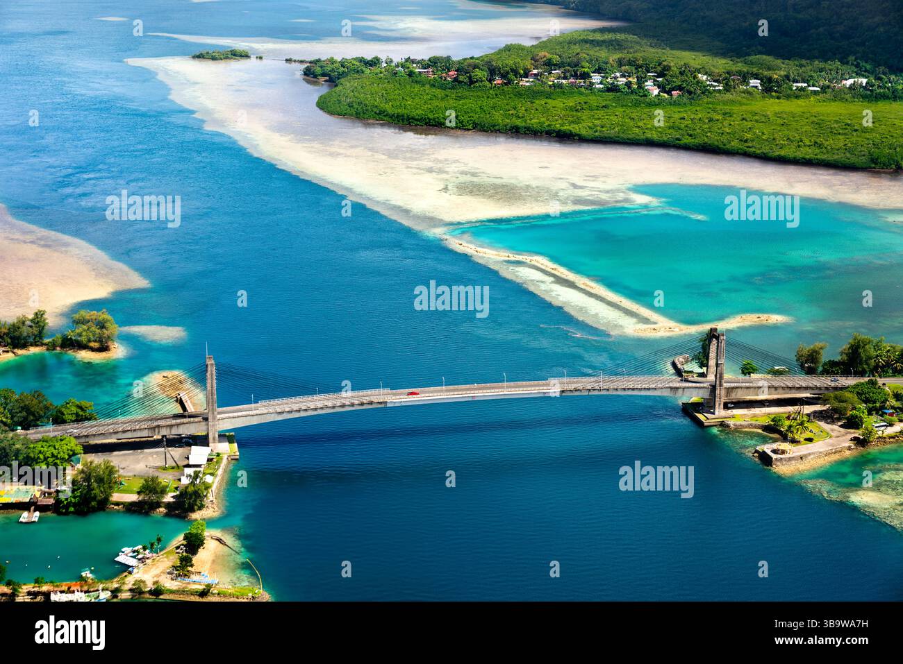 Aerial view of Koror - Babeldaob Japan - Palau Friendship Bridge in ...