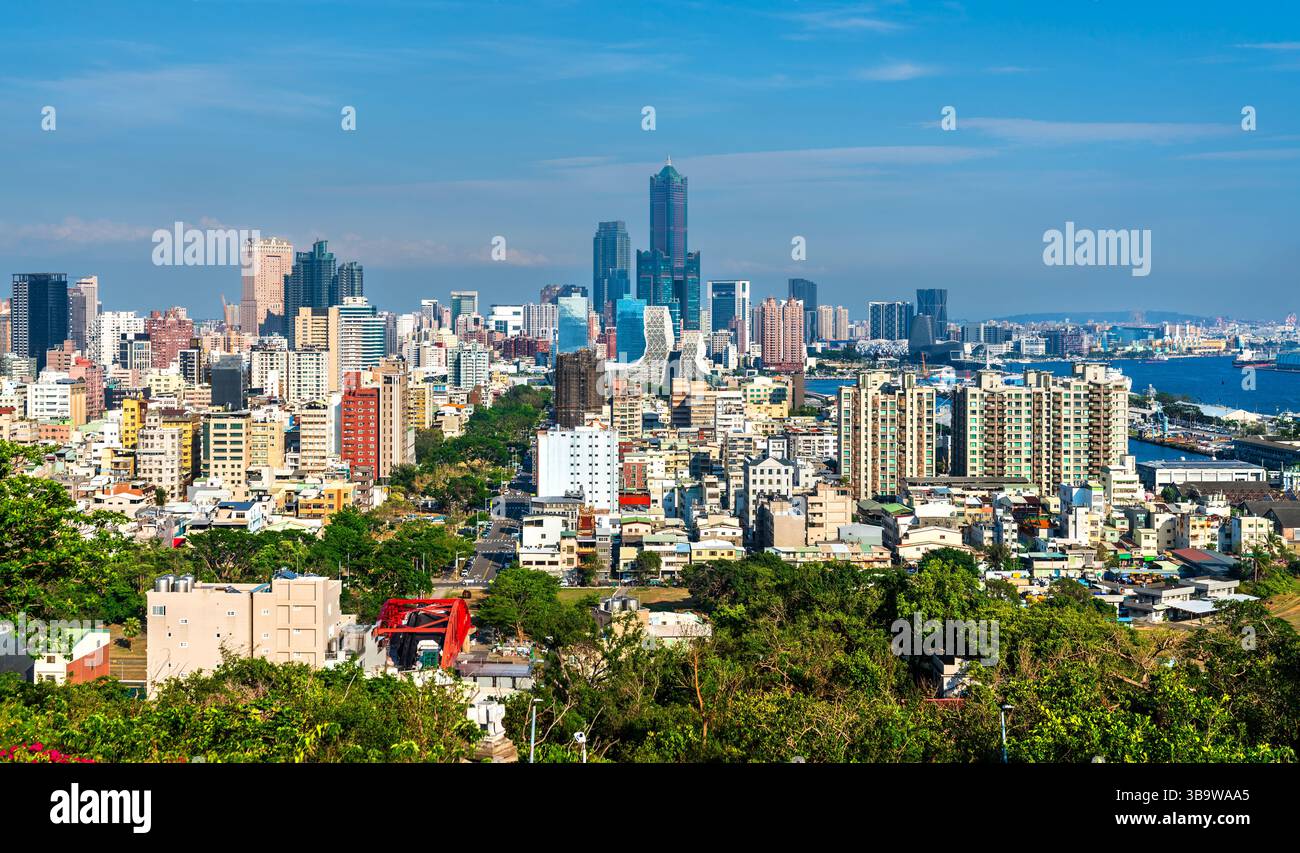 Skyline of Kaohsiung city in Taiwan from Shoushan Mountain Stock Photo ...