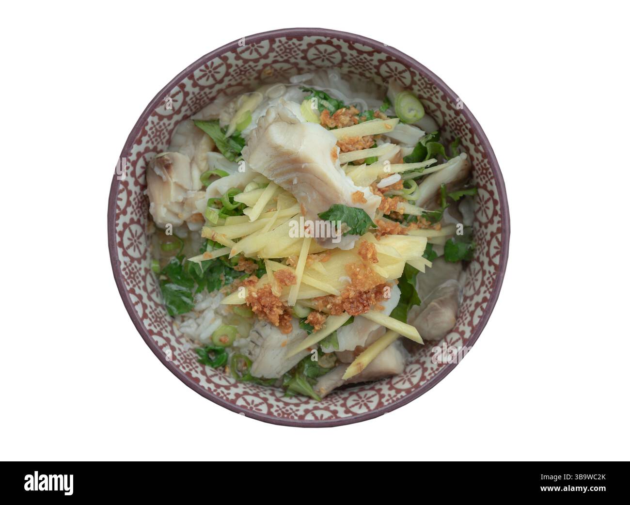 Fish rice porridge or Fish boiled rice (Sea bass fish congee) and ...