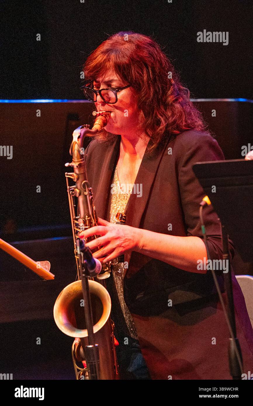 New York, USA. 9th May, 2025. Ada Rovati on saxophones. Randy Brecker and his band played at the ...