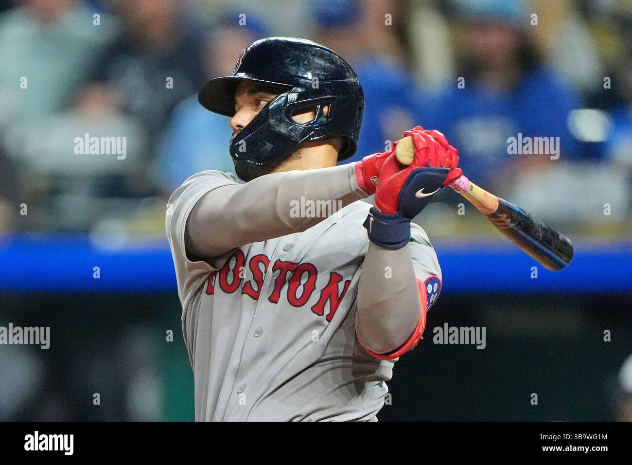 Boston Red Sox's Carlos Narvaez watches his single during the ninth ...