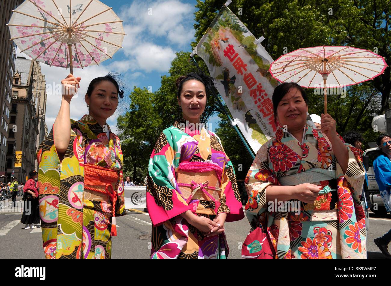 New York, United States. 10th May, 2025. People march wearing kimonos ...