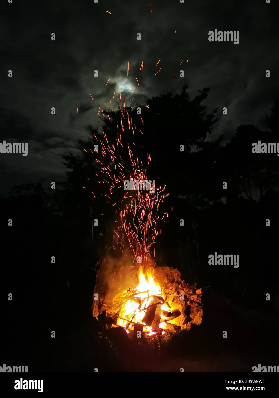 Large outdoor fire pit with flames and sparks Stock Photo - Alamy