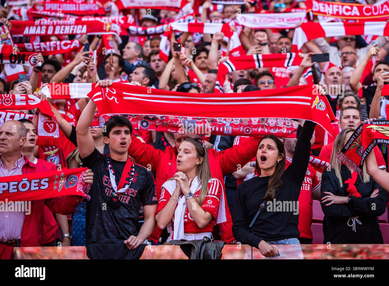 Lisbon, Portugal. 10th May, 2025. SL Benfica fans with scarfs during ...