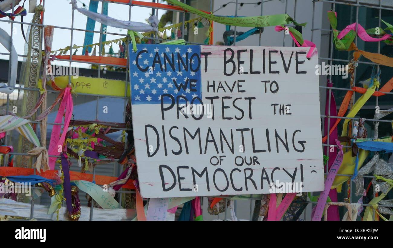 Los Angeles, California, USA 8th May 2025 Political Signs Ribbons on ...