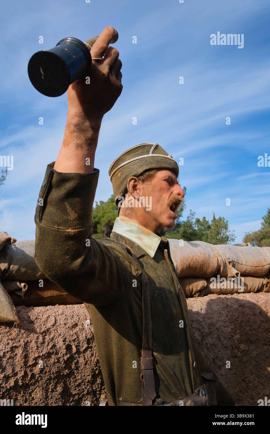In a trench, a Turkish soldier is about to throw a hand grenade. At The ...