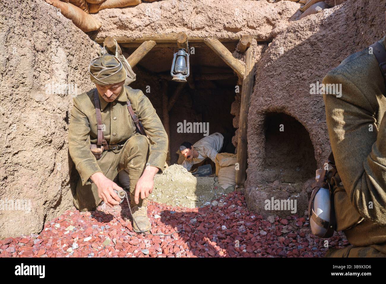A scared Turkish soldier, fleeing part of a covered trench area. At The ...