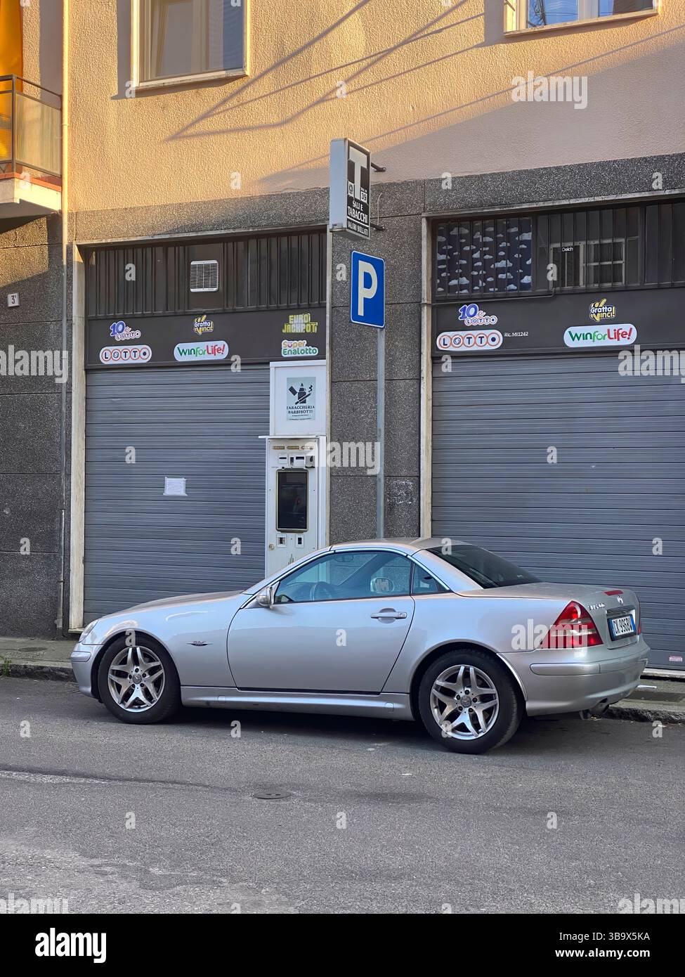 Cremona, Italy - April 5th 2025 Silver Mercedes-Benz SLK 230 Kompressor ...