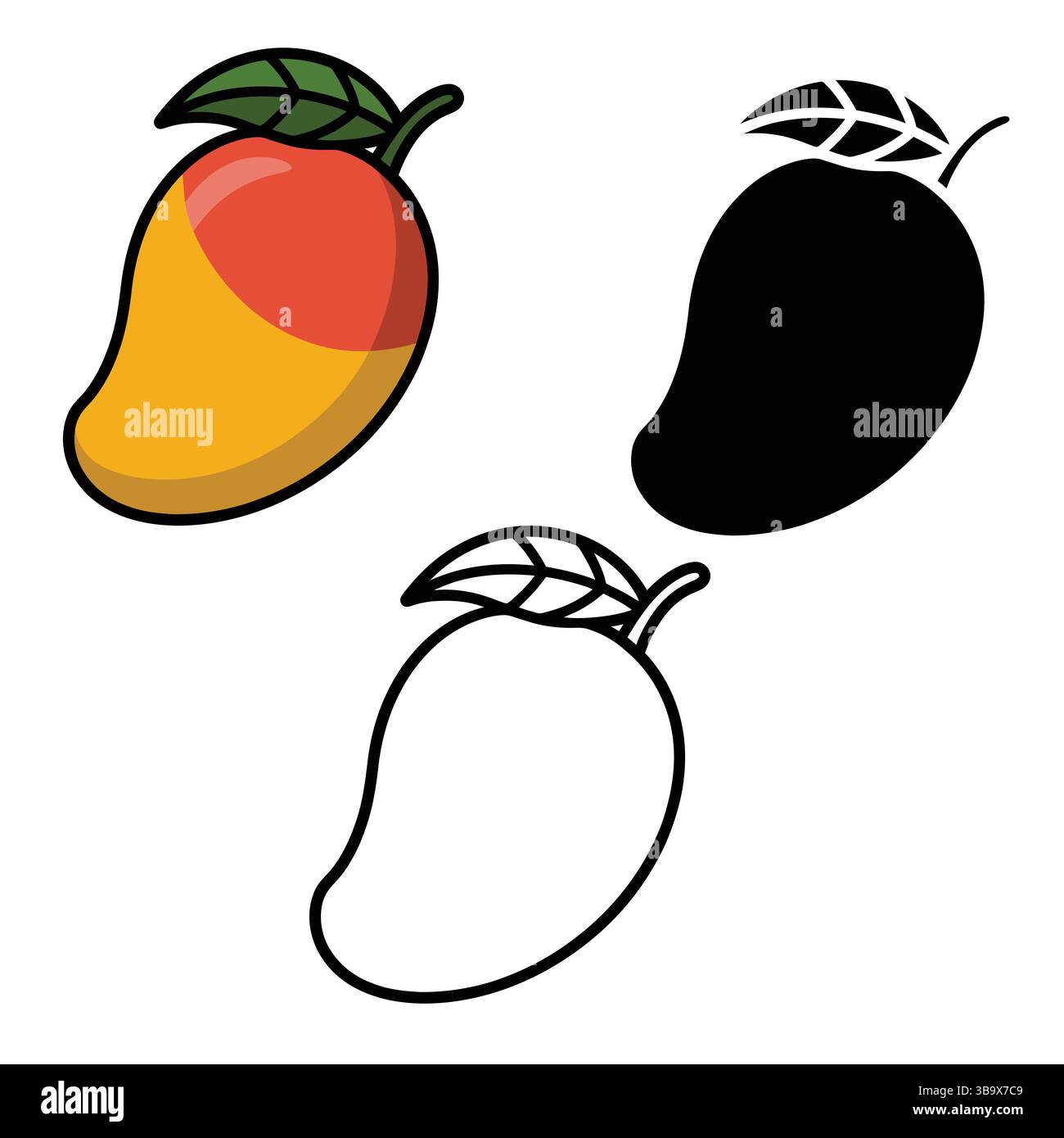 Mango Fruit Illustration Set Color Outline Silhouette, Line Art Mangoes ...