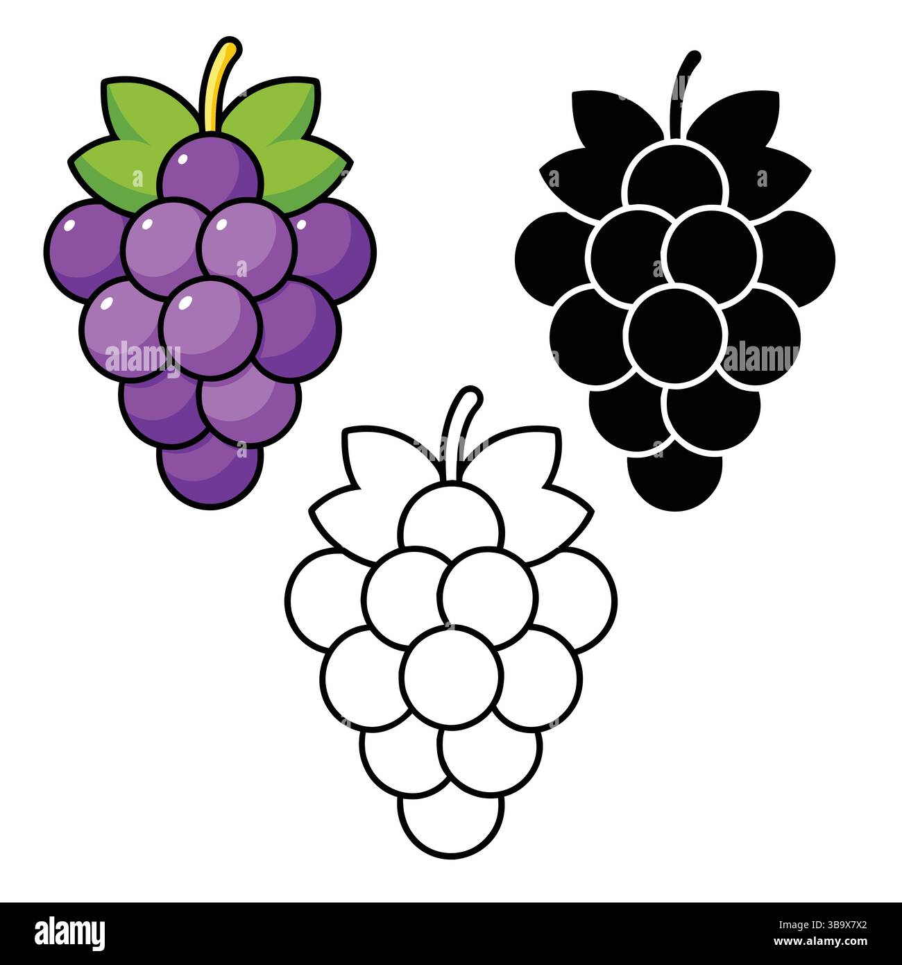 set vector illustration outline grapes silhouettes, Cartoon Grapes ...