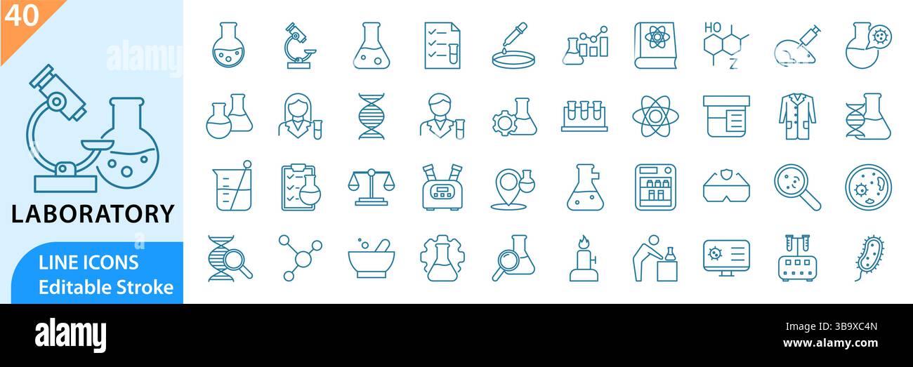 Laboratory icon set. Containing experiment, test tube, microscope, lab ...