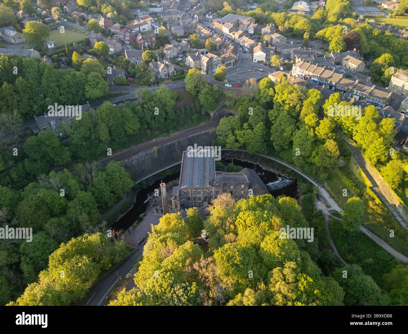 Aerial view of New Mills in Derbyshire UK featuring Torr Vale Mill ...