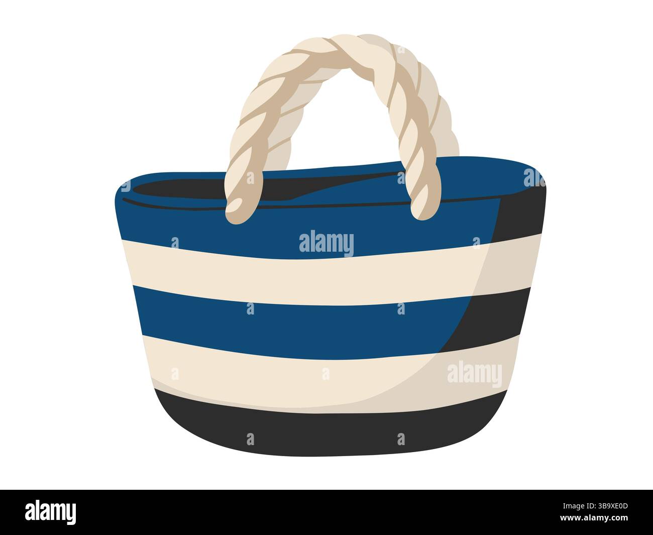 Cartoon summer striped beach bag with rope handles. Vector isolated ...