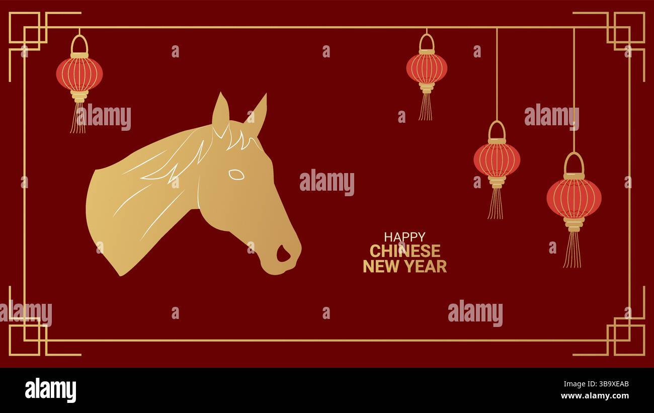 Year horse Happy chinese new year 2026...Silhouette gold horse on red ...
