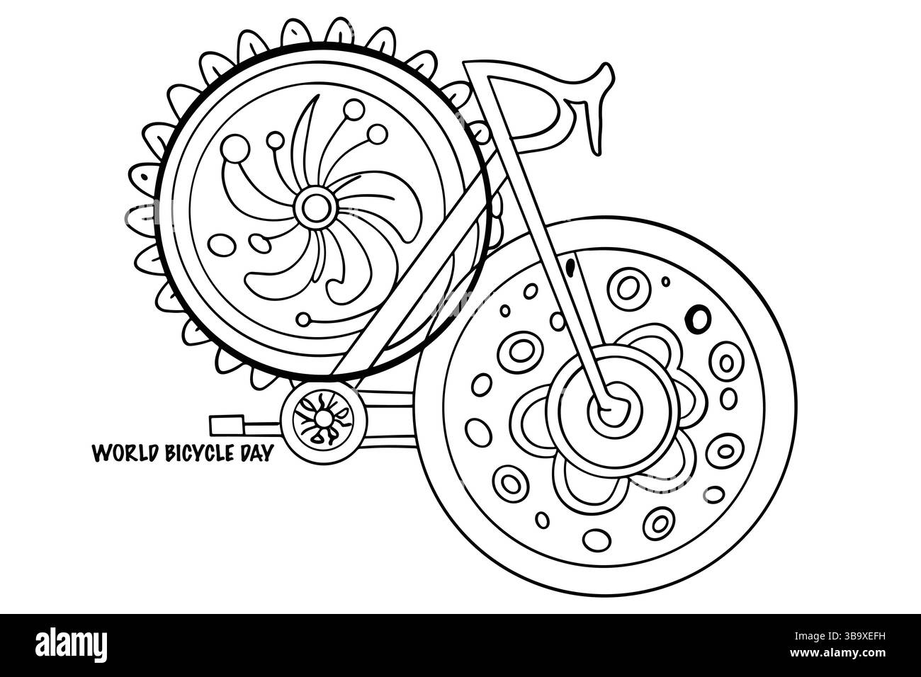 Decorative Bicycle Art for World Bicycle Day – Black and White Line ...