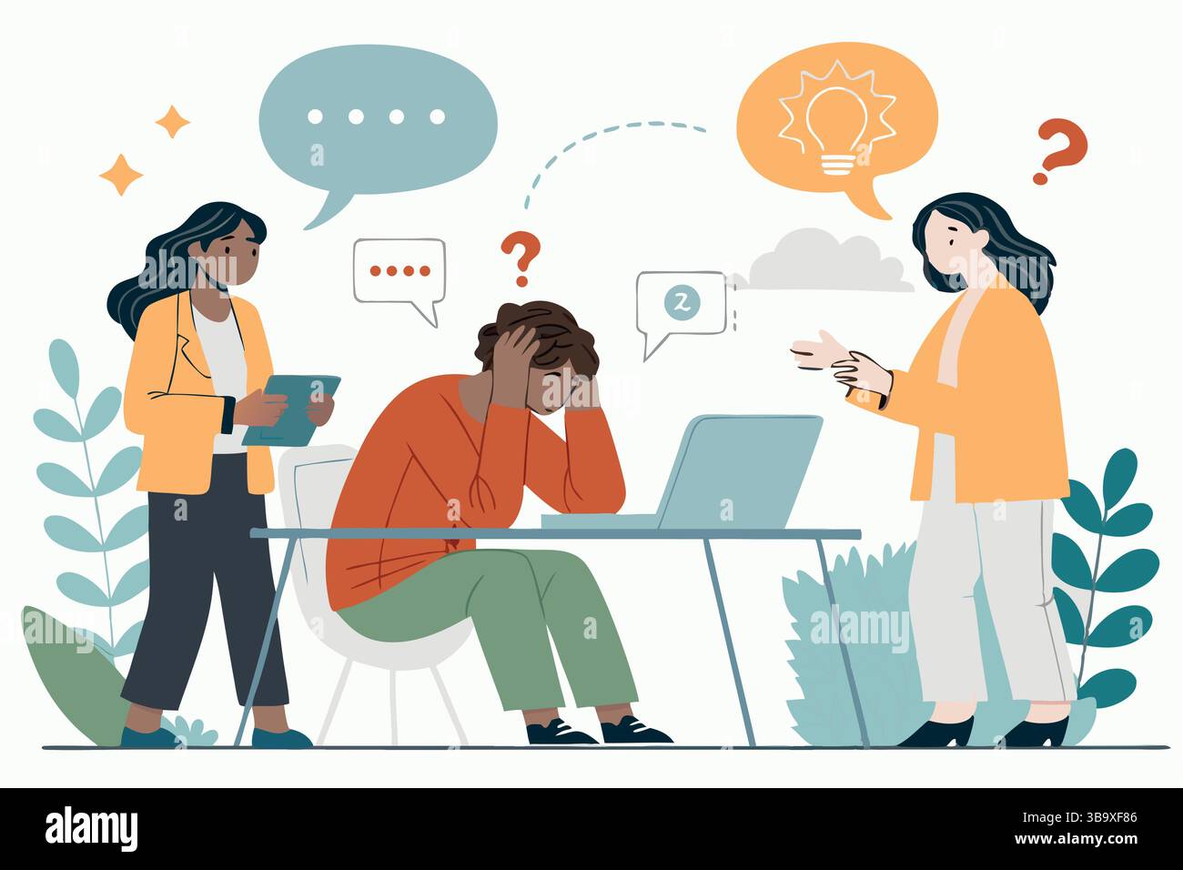 Stressed Employee Needs Help Teamwork Problem Solving Workplace Support ...