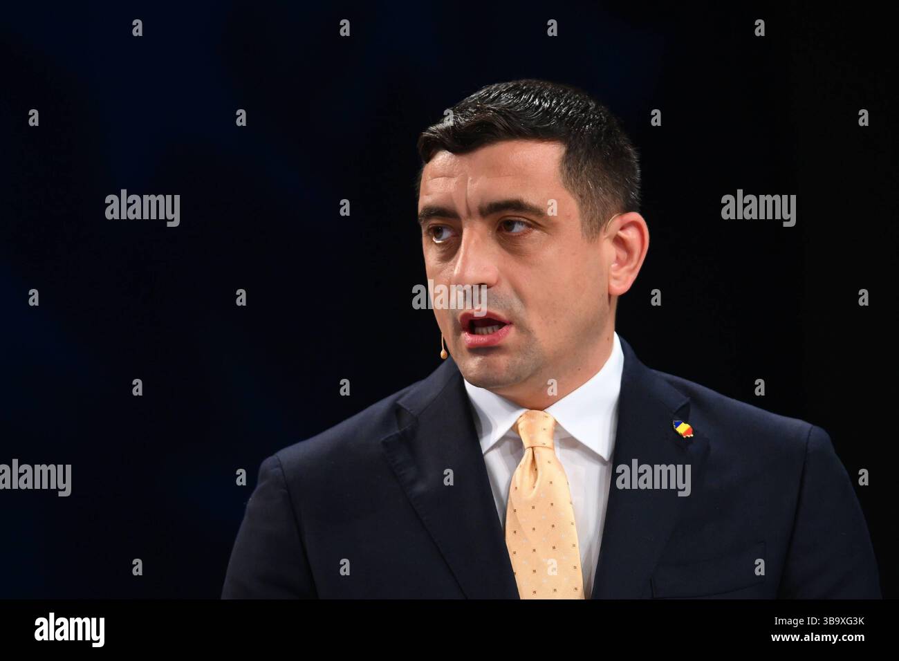 ROMANIA-POLITICS-VOTE-DEBATE AUR party leader George Simion attends a ...