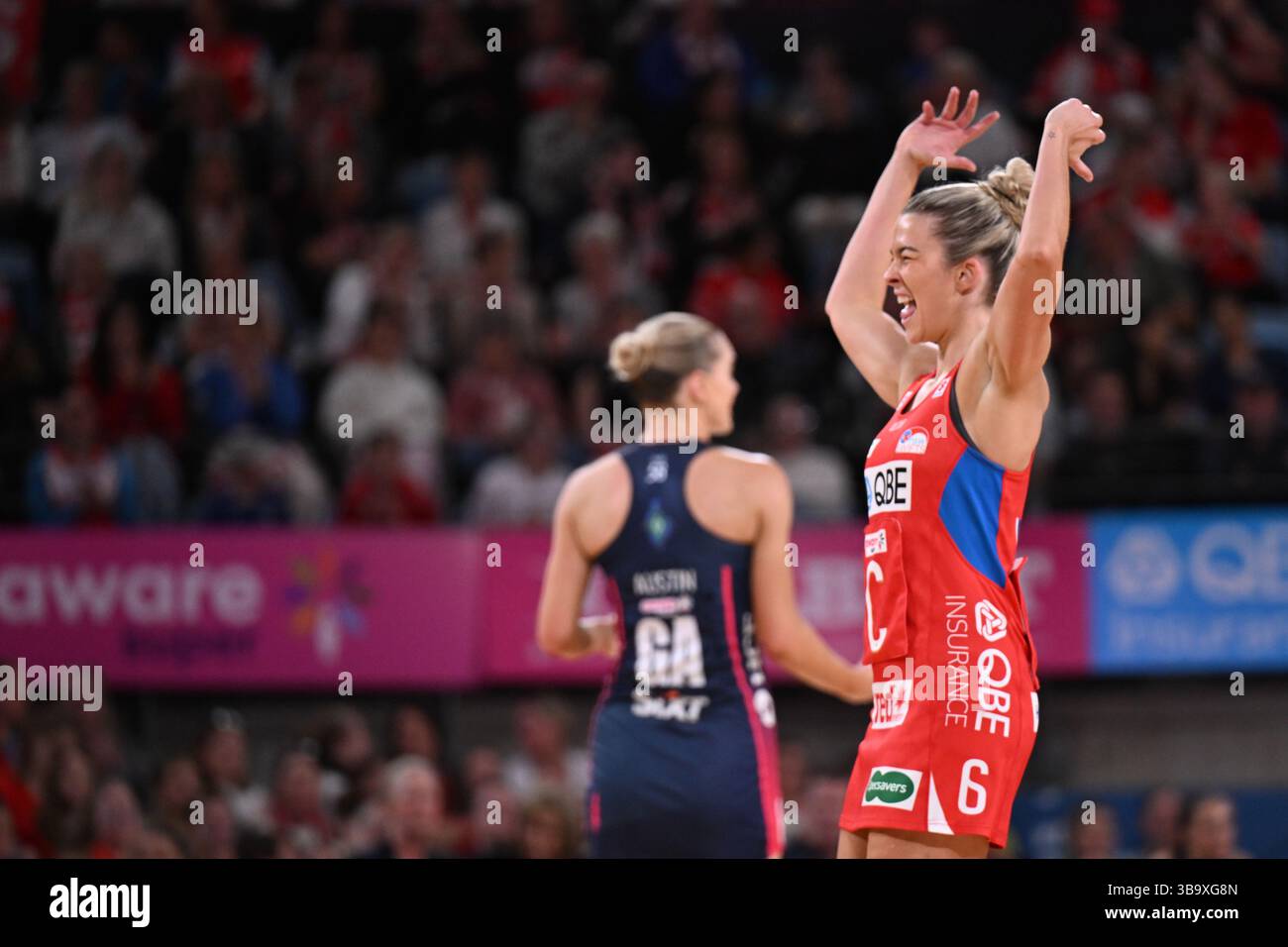 Sydney, Australia. 11th May, 2025. Allie Smith of the Swifts reacts ...