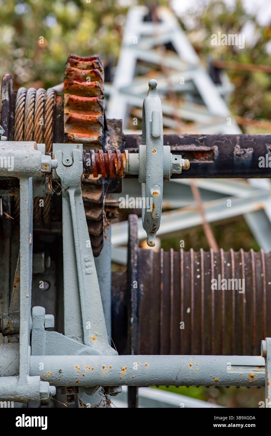 Old heavy crane machinery parts rusting and decayed but now preserved ...