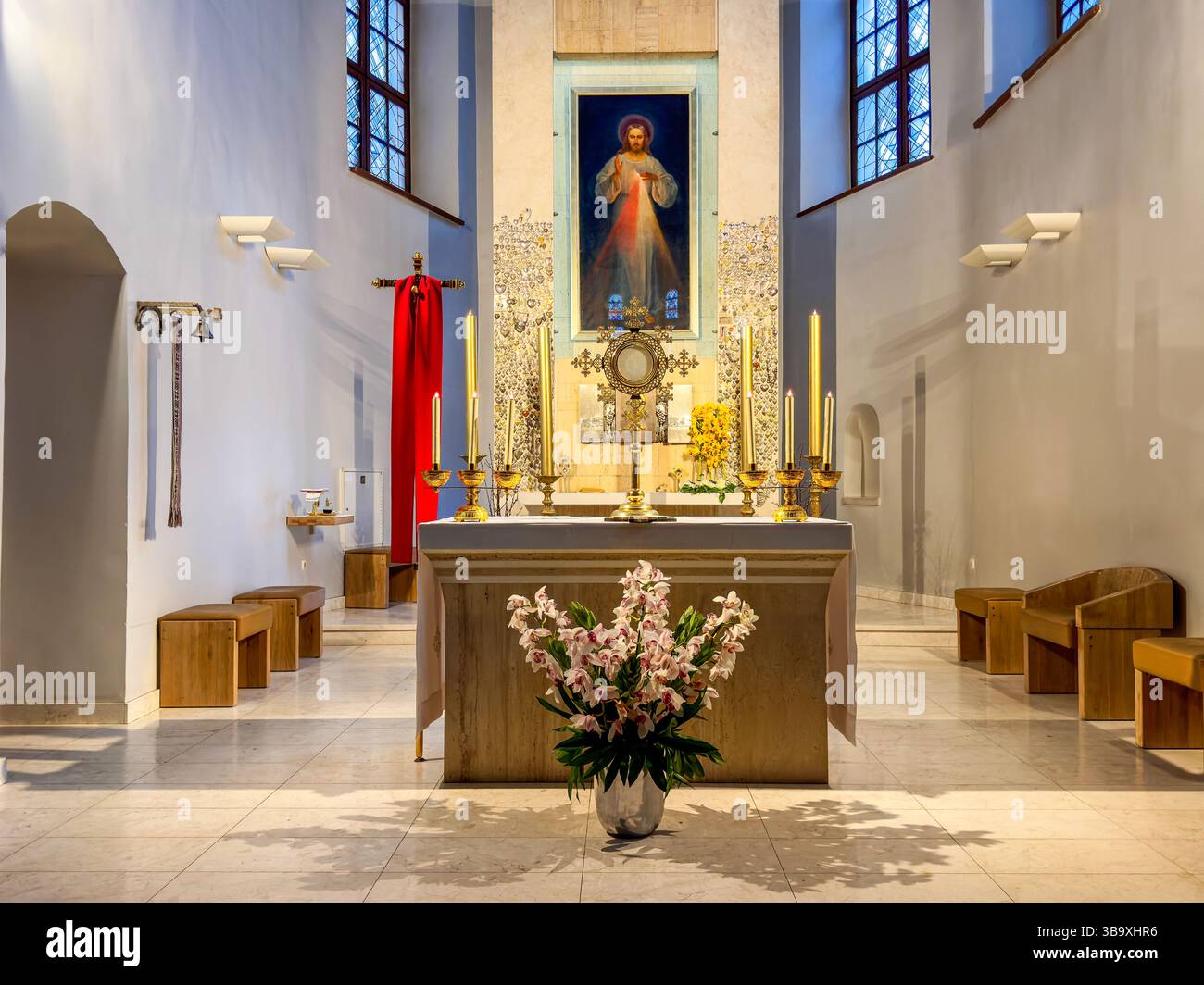Interior of the Shrine of Divine Mercy in Vilnius, Lithuania, with the ...