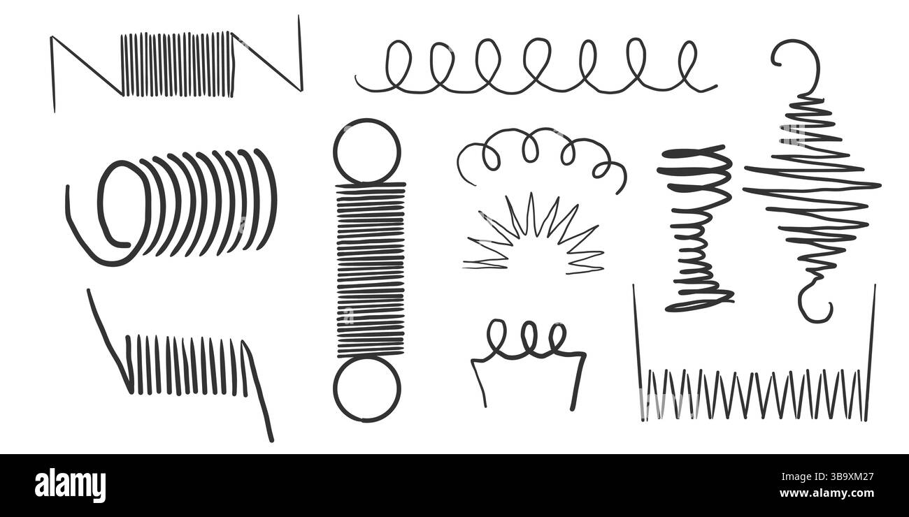 Spiral metal coil wire doodle hand drawn bounce steel curve line spring ...