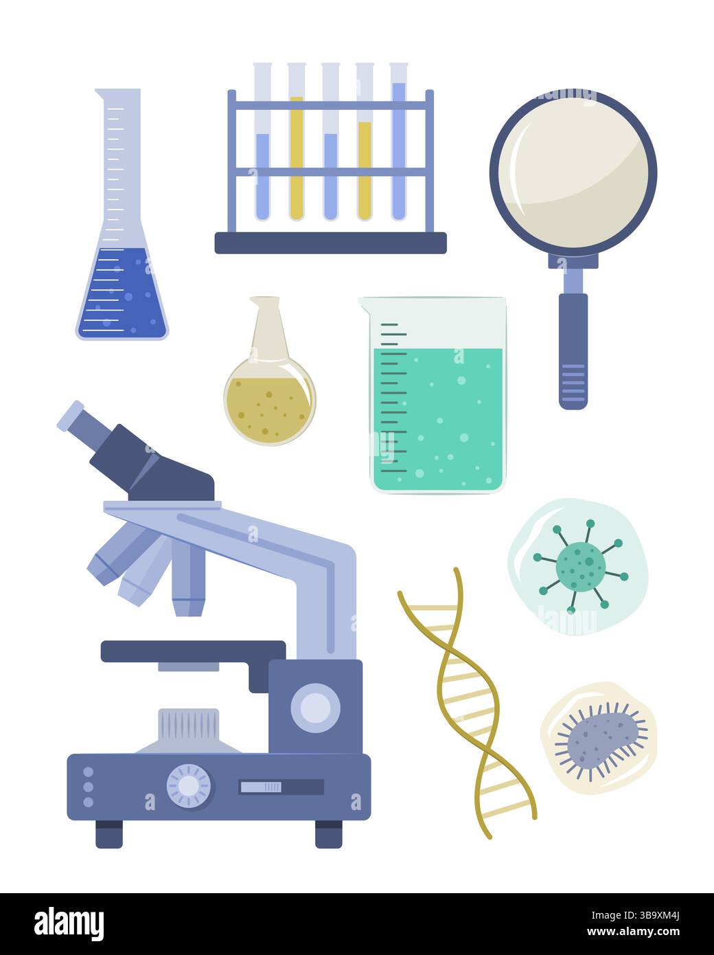 Set of Science Laboratory Equipment Flat Design Element Clip Art Stock ...