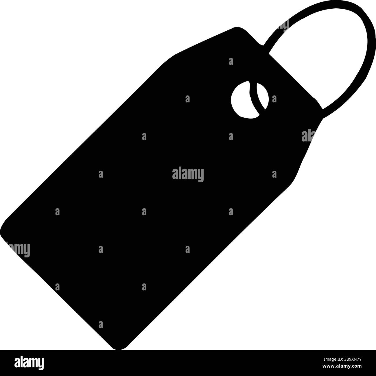 Silhouette of a rectangular price tag with a circular hole and attached string, ideal for labels ...