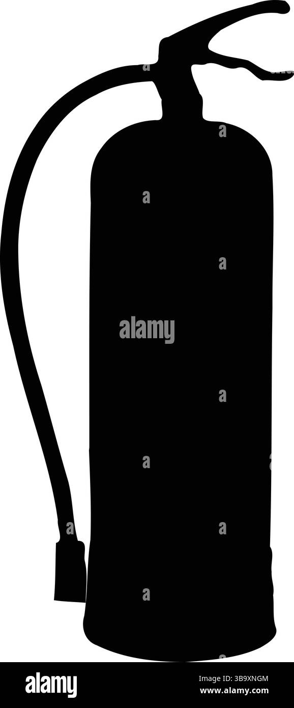 Silhouette of a fire extinguisher with attached hose, essential safety ...