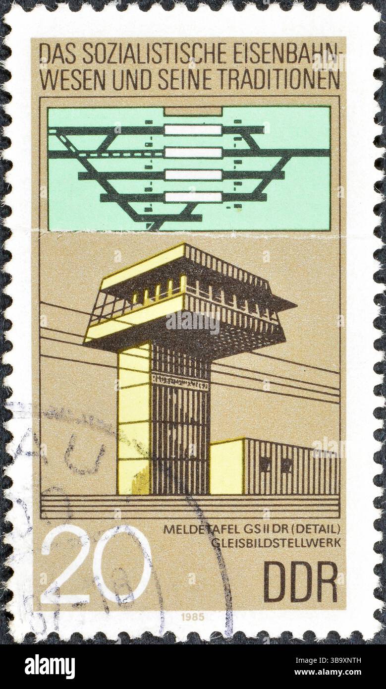 Cancelled postage stamp printed by DDR, that shows Interlocking, The ...