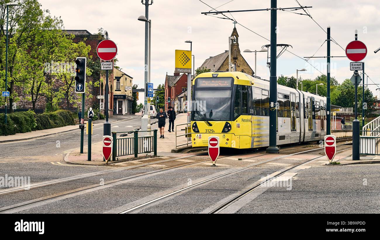 Tram operating in Oldham town centre,UK Stock Photo - Alamy