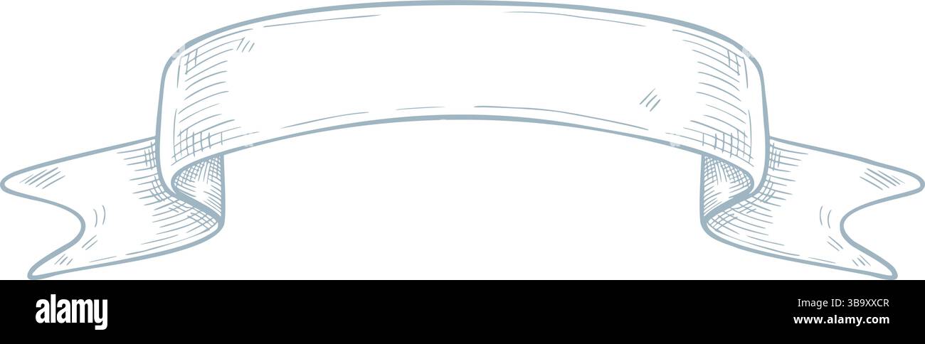 Vector illustration of a curved Ribbon banner with fine line shading ...